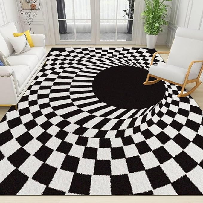 3D Optical Illusion Area Rug Abstract Black And White Illusion Decor ...