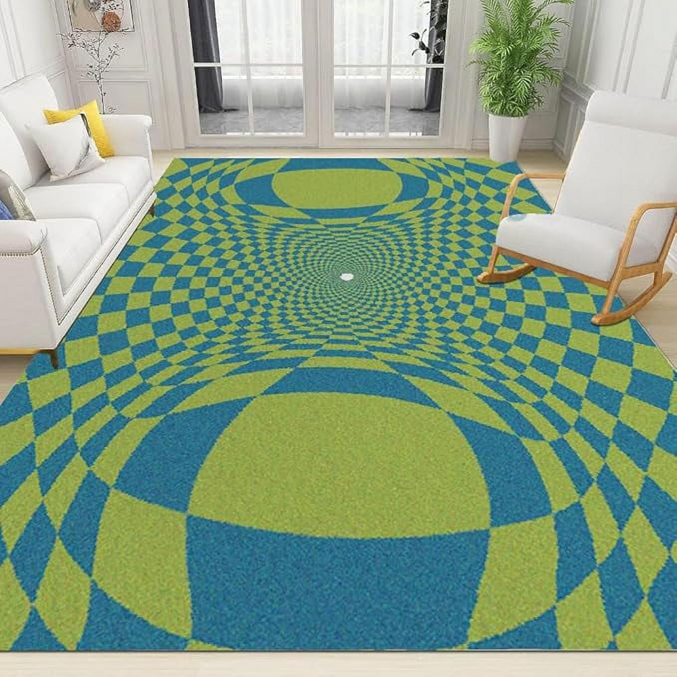 3D Optical Illusion Area Rug Abstract Green Twisted Checkered Indoor ...