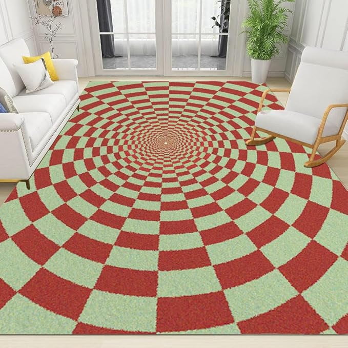 3D Optical Illusion Area Rug Red And White Geometric Space Decor Rug ...