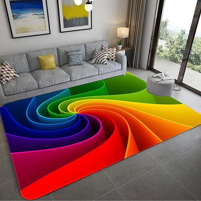 3D Optical Illusion Area Rugs Fun Kids Rug For Bedroom Colorful Carpet ...