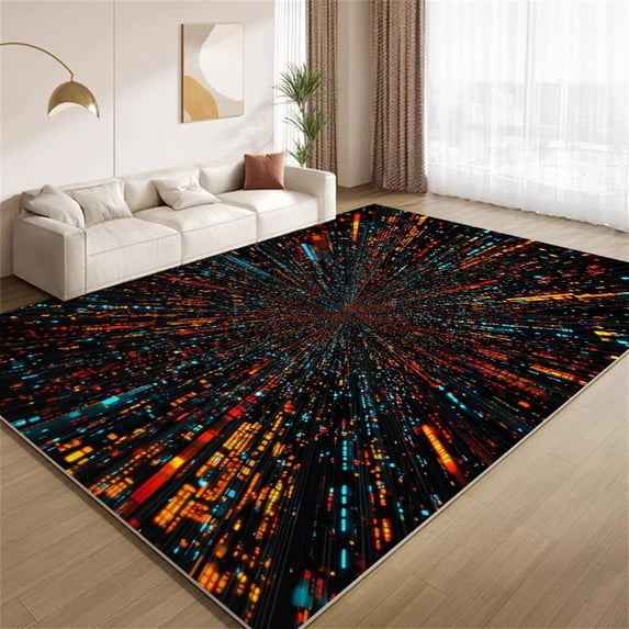 3D Optical Illusion Area Rugs, Neon Line Carpet, Washable Non Slip Low ...