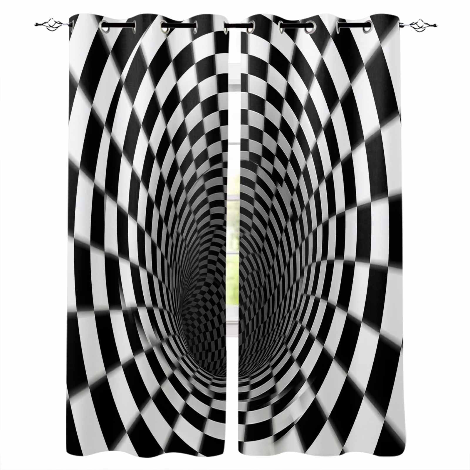 3D Optical Illusion Blackout Curtains 39 Inches Long, Black White ...