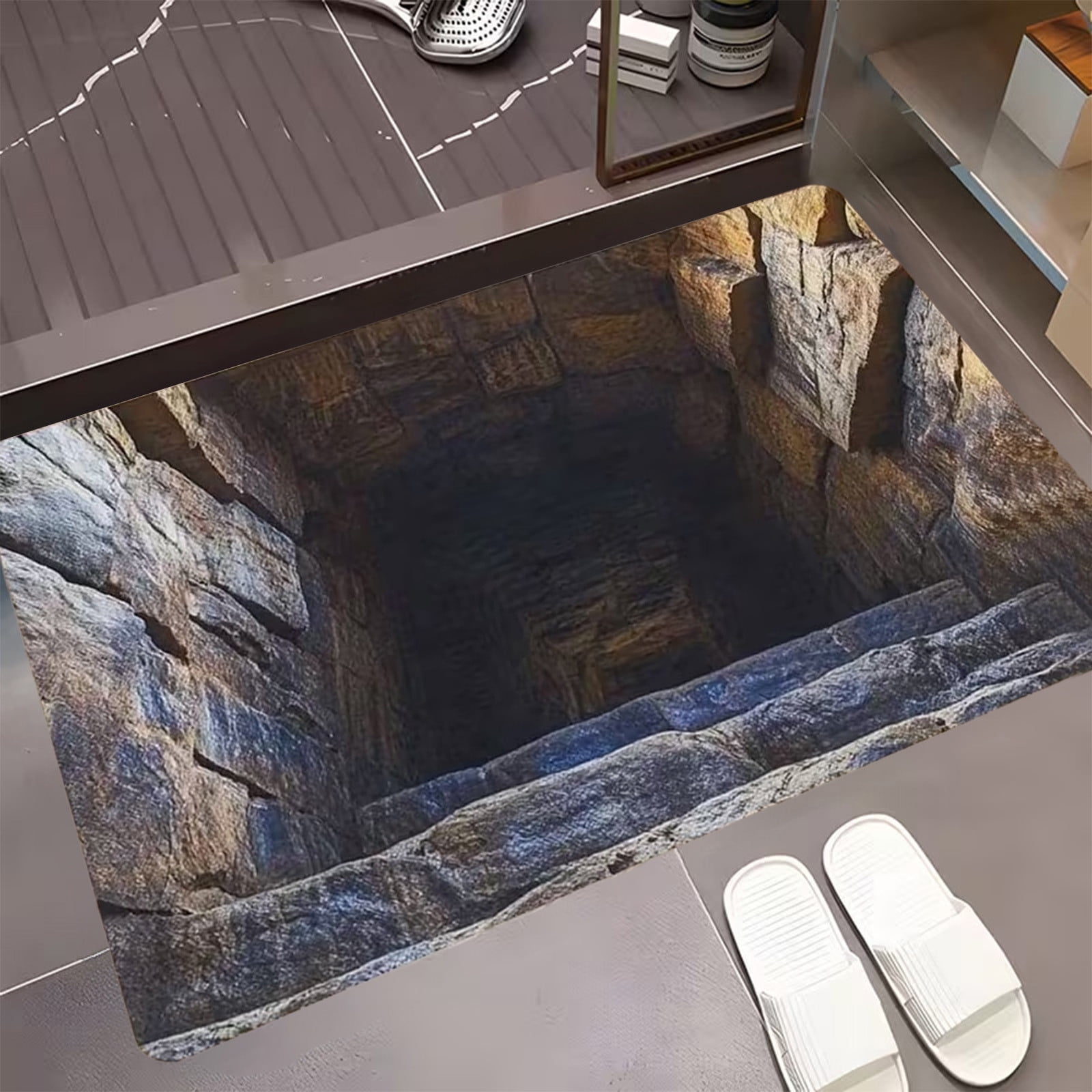 3D Optical Illusion Doormat - Non-Slip Water Absorbent Entrance Mat with Visual Trap Design ...
