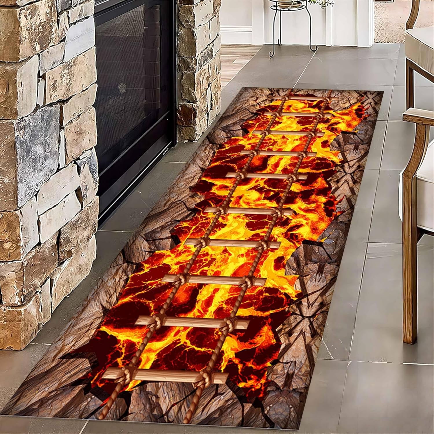 3D Optical Illusion Flame Runner Rug for Hallway 2.6x10ft,Abstract Lava ...