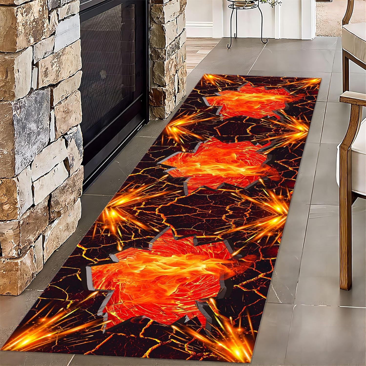 3D Optical Illusion Flame Runner Rug for Hallway 2.6x10ft,Abstract Lava ...
