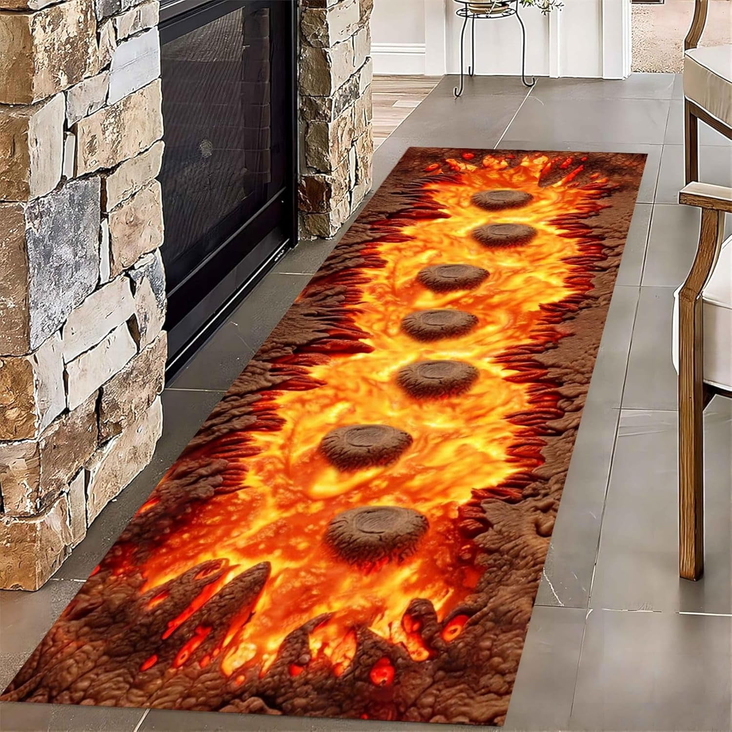3D Optical Illusion Flame Runner Rug for Hallway 2.6x10ft,Abstract Lava ...