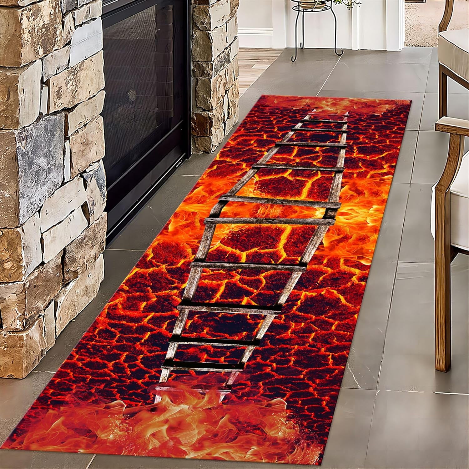 3D Optical Illusion Flame Runner Rug for Hallway 2.6x10ft,Abstract Lava ...