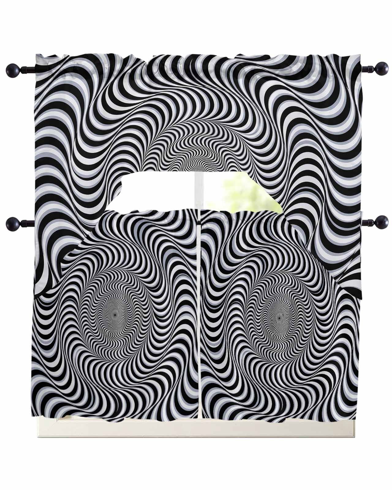 3D Optical Illusion Kitchen Curtains Sets 36 Inch Length with Valance ...