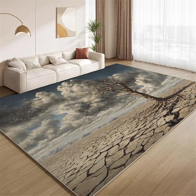 3D Optical Illusion Landscape Area Rug Cracked Desert Earth Rugs Non ...