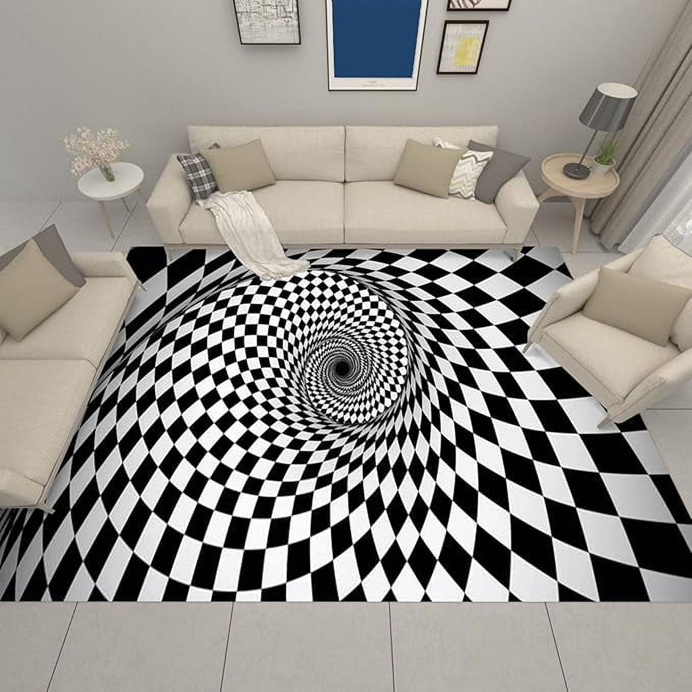 3D Optical Illusion Large Rugs Black White Plaid Vortex Trippy Carpet ...