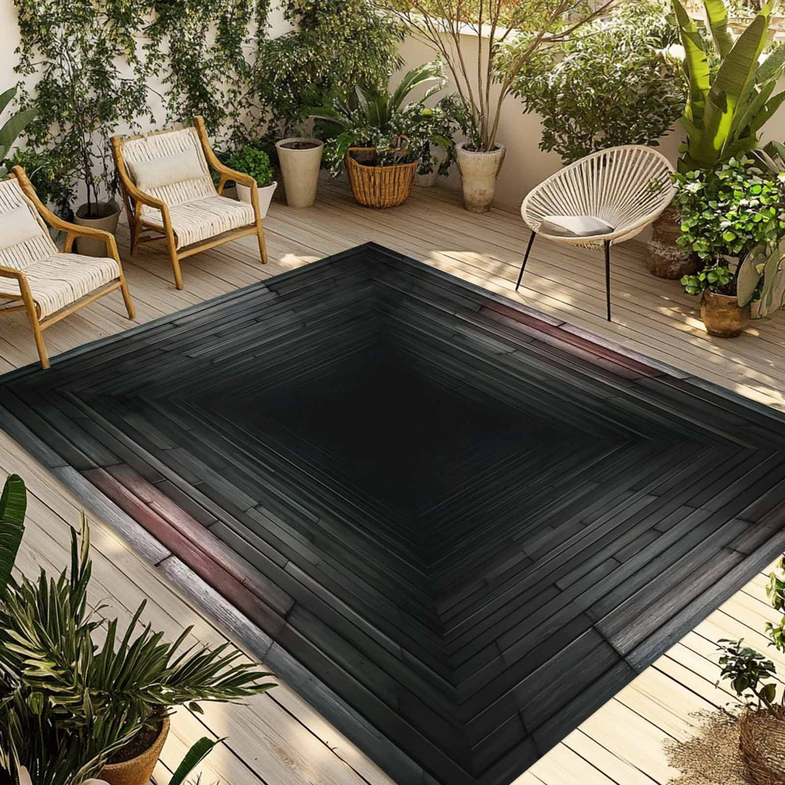 3D Optical Illusion Outdoor Rug for Patio/Deck/Porch, Non-Slip Large ...