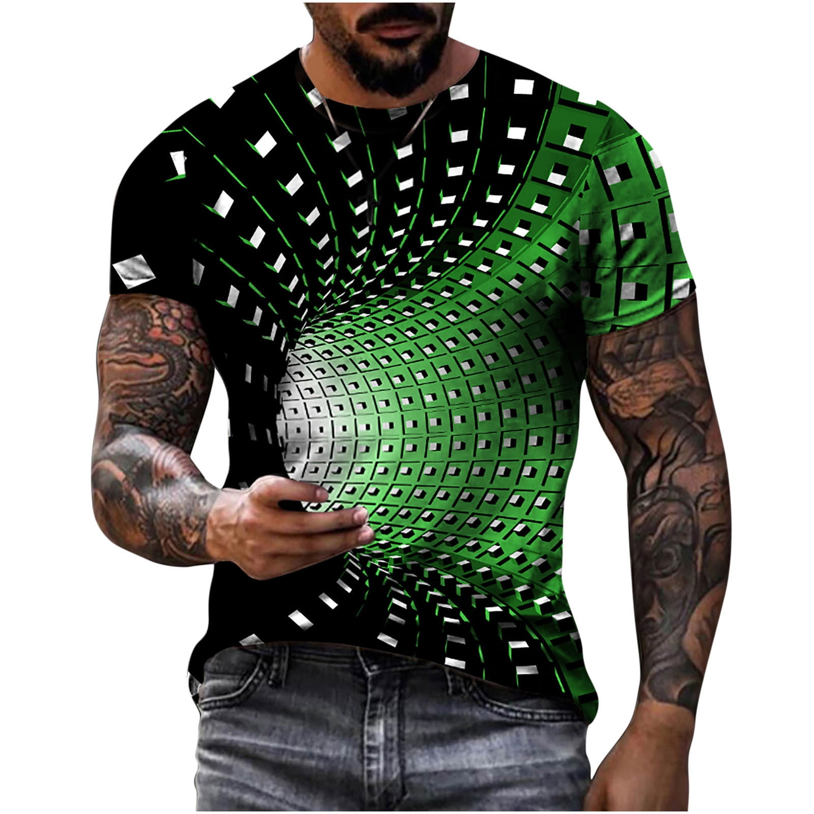 3D Optical Illusion Print T-Shirts for Men Funny Tunnel Pattern ...