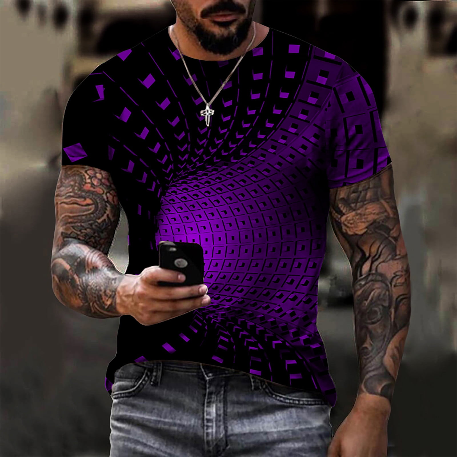 3D Optical Illusion Print T-Shirts for Men Funny Tunnel Pattern ...