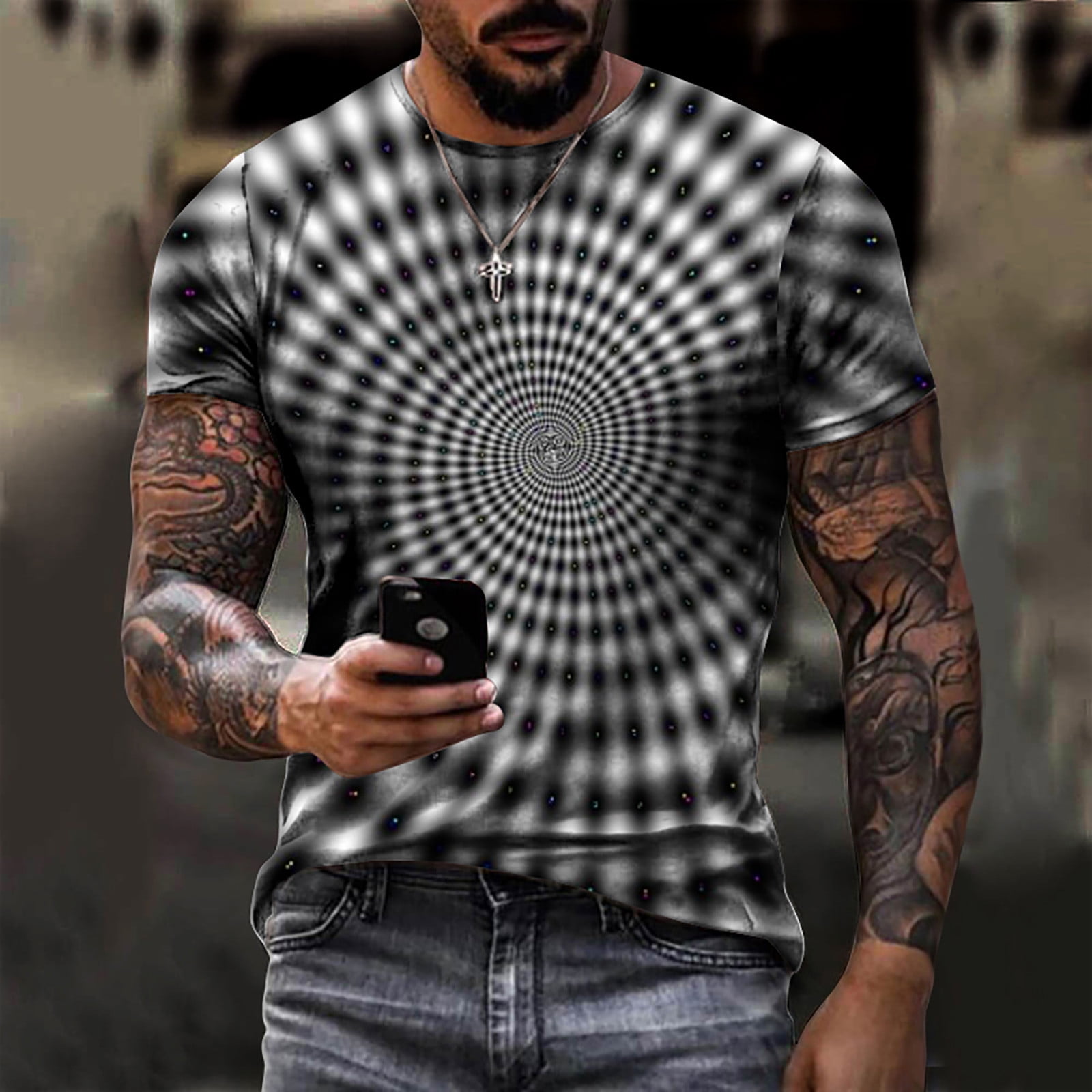 3D Optical Illusion Print T-Shirts for Men Funny Tunnel Pattern ...