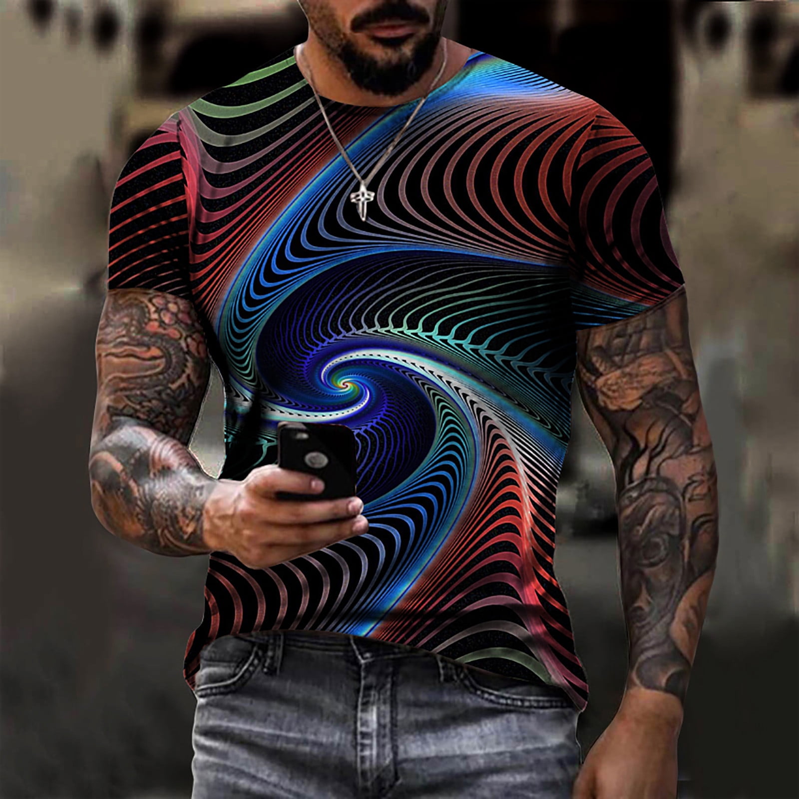3D Optical Illusion Print T-Shirts for Men Funny Tunnel Pattern ...