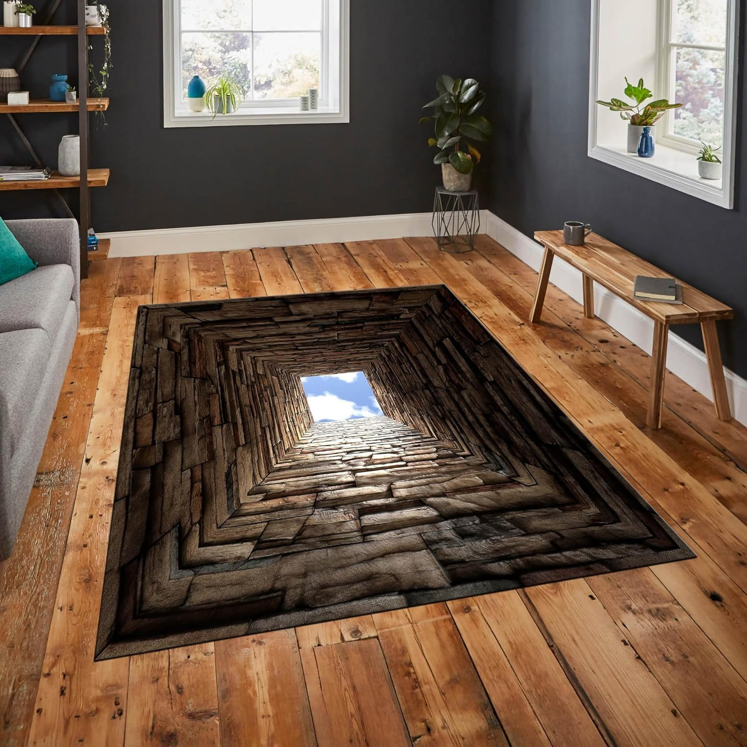 3D Optical Illusion Rectangular Vortex Rug for Living Room, Washable ...