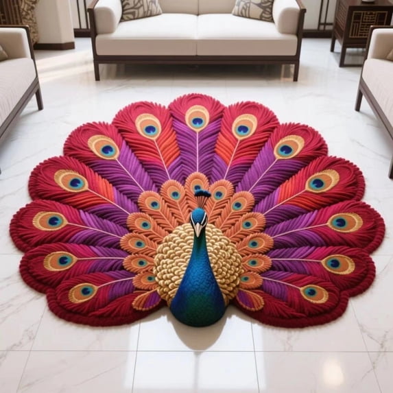3D Optical Illusion Rug Quick-Dry Non-Slip Peacock Mat,Crystal Velvet ...