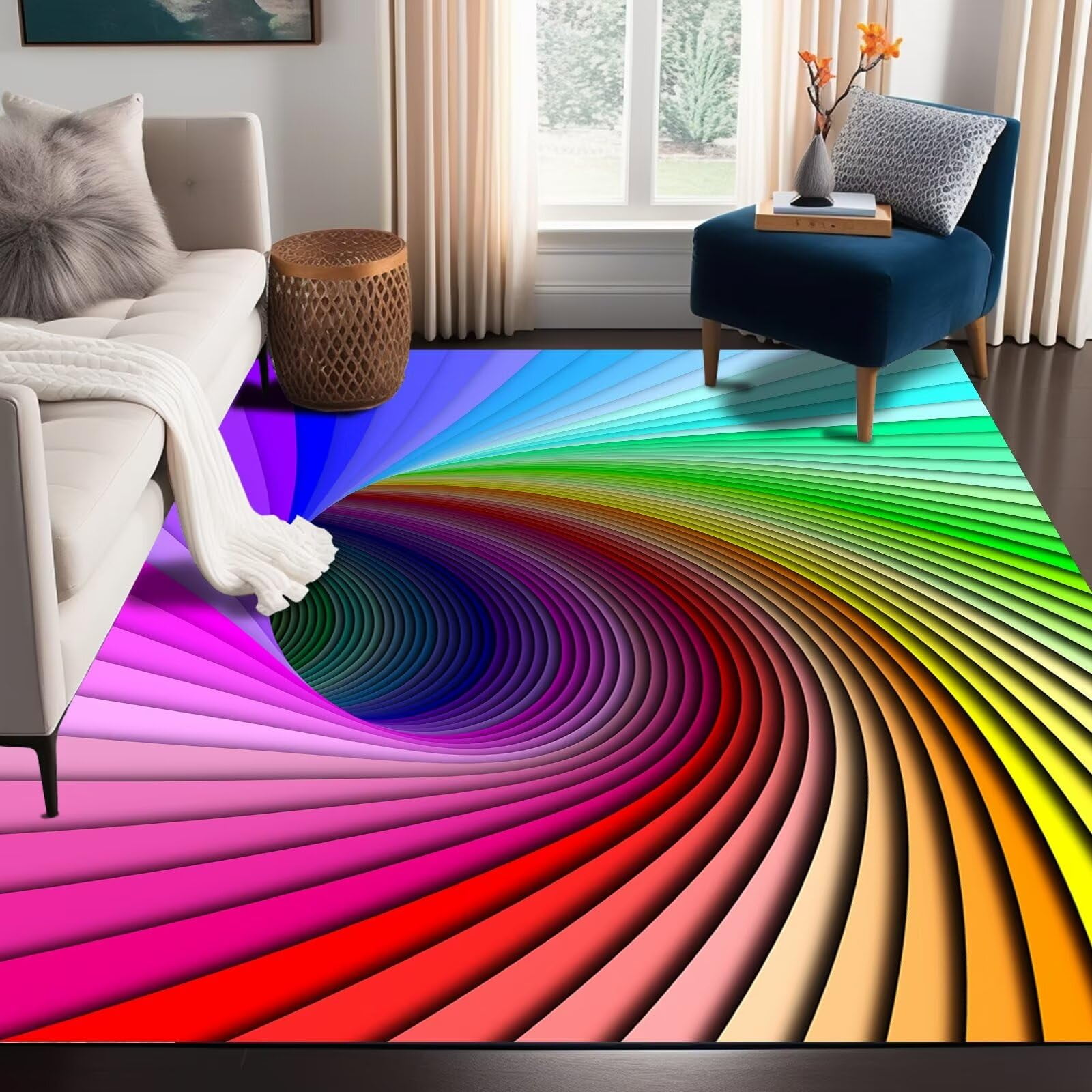 3D Optical Illusion Rug Rainbow Geometric Area Rugs Fun Sensation Of ...