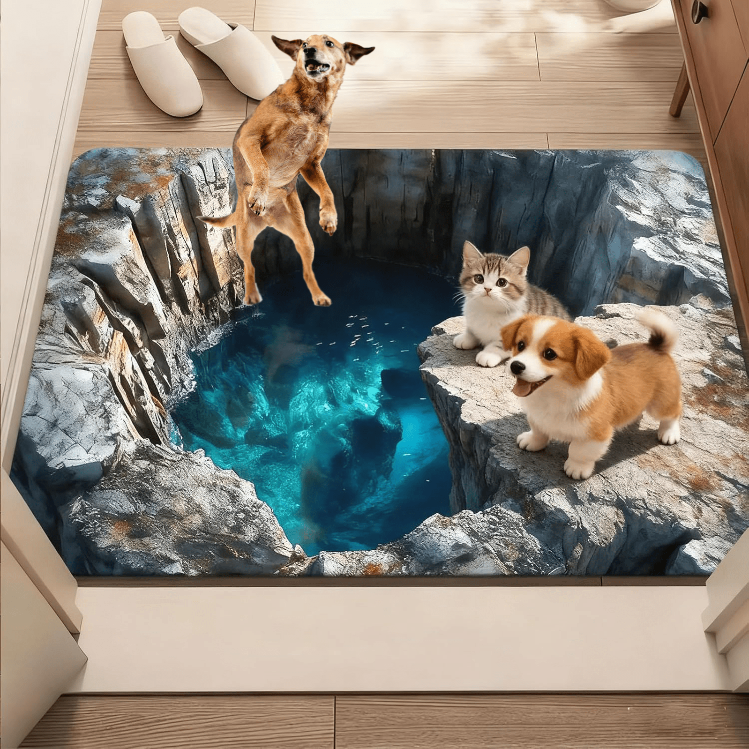3D Optical Illusion Rug — Test & Play with Dog or Cat, Rug That Looks ...
