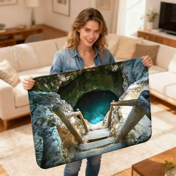 3D Optical Illusion Rug, Underground Cenote Cave with Wooden Stairs ...