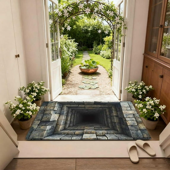3D Optical Illusion Rug Vortex Bottomless Hole Design Non-Slip Area Mat for Indoor Outdoor ...