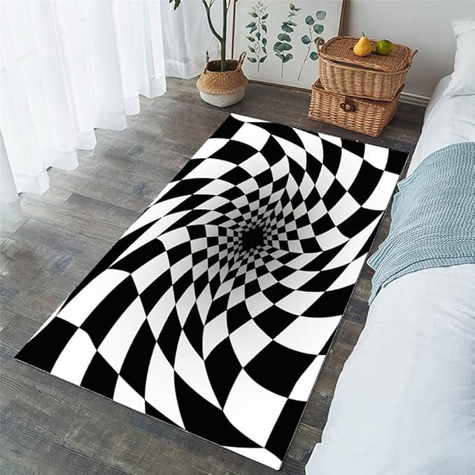 3D Optical Illusion Rugs - Black And White Checker Area Rug - Optical ...