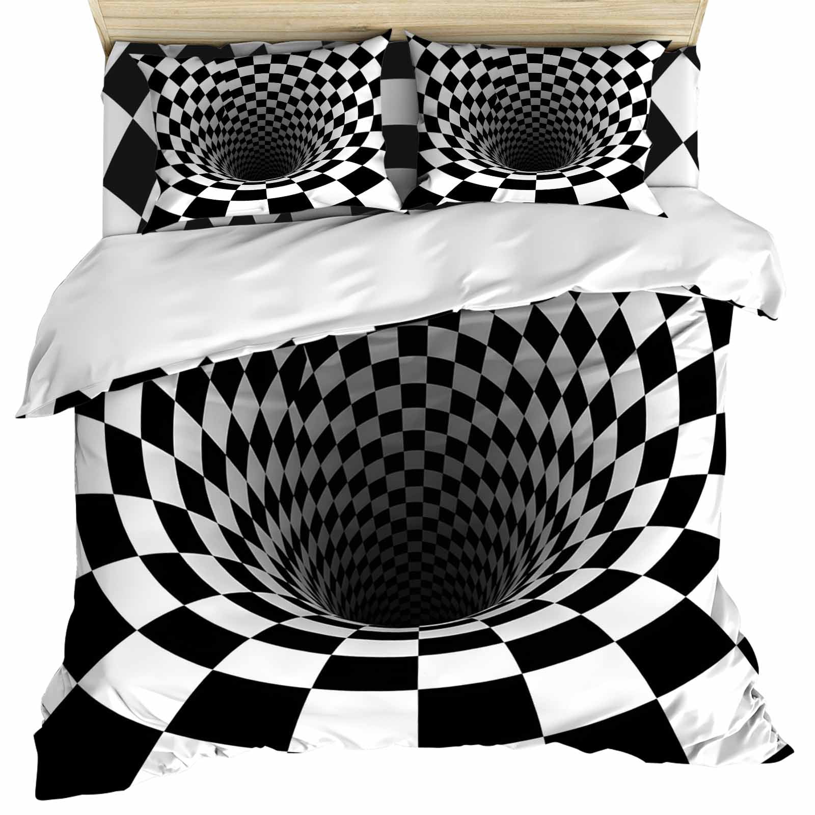 3D Optical Illusion Set of 4 Bedding Quilt Covers, Black White ...