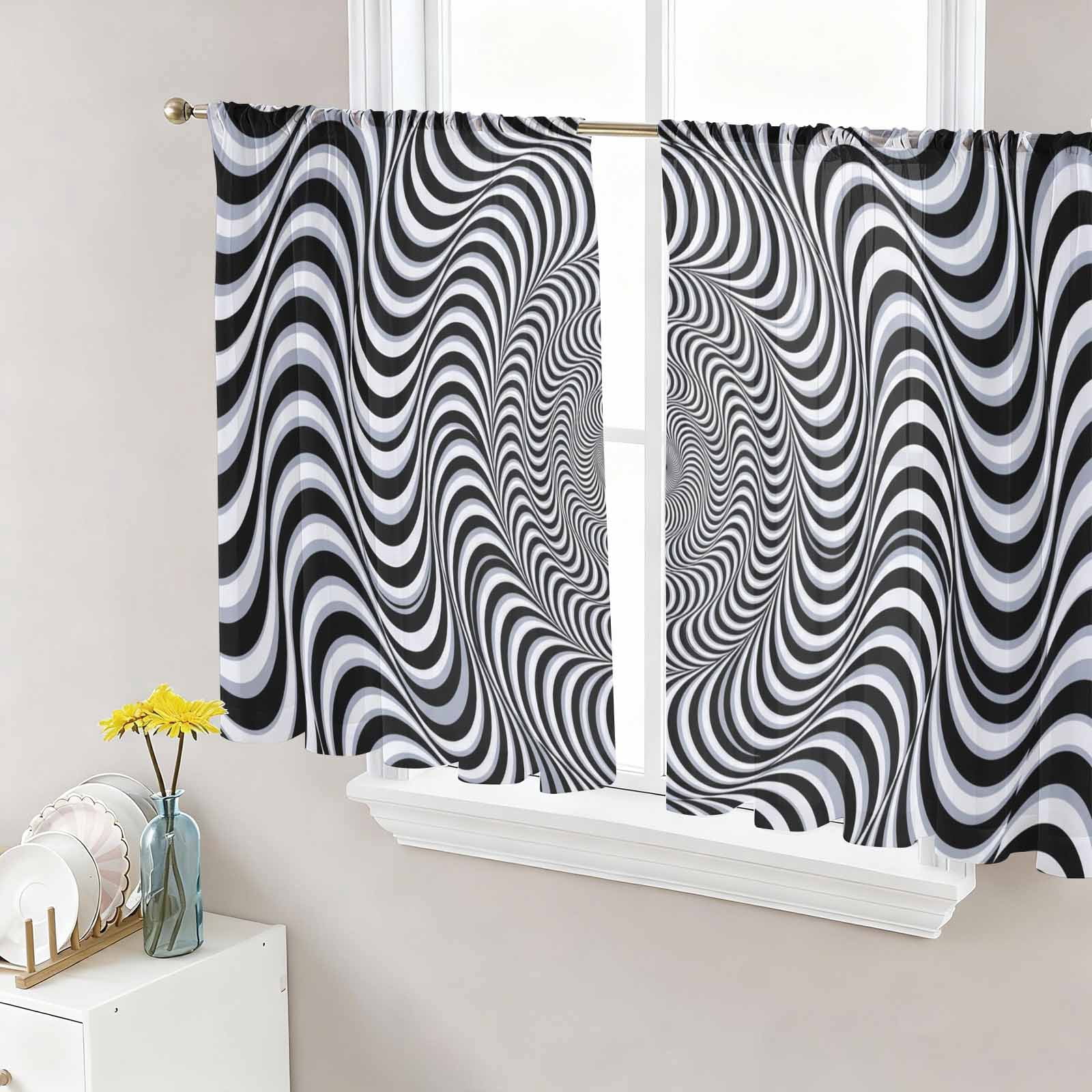 3D Optical Illusion Sheer Curtains 45 Inch Length 2 Panels Set ...