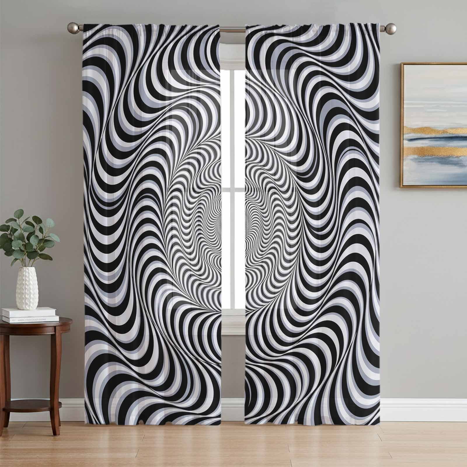 3D Optical Illusion Sheer Curtains for Living Room Bedroom Abstract ...