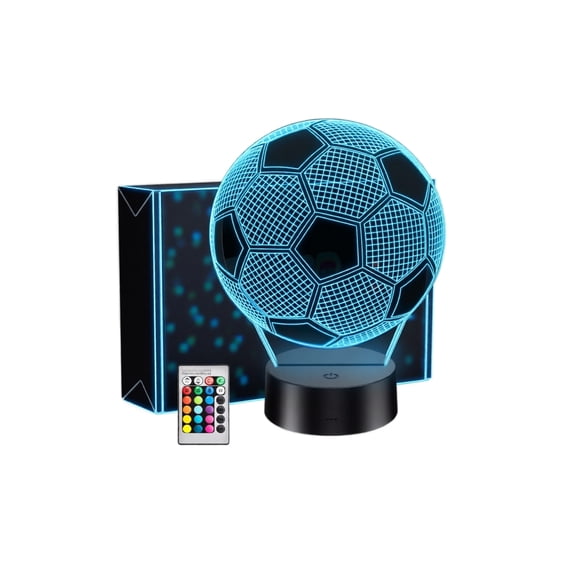 3D Optical Illusion Soccer Night Light with Remote, Multi Color ...