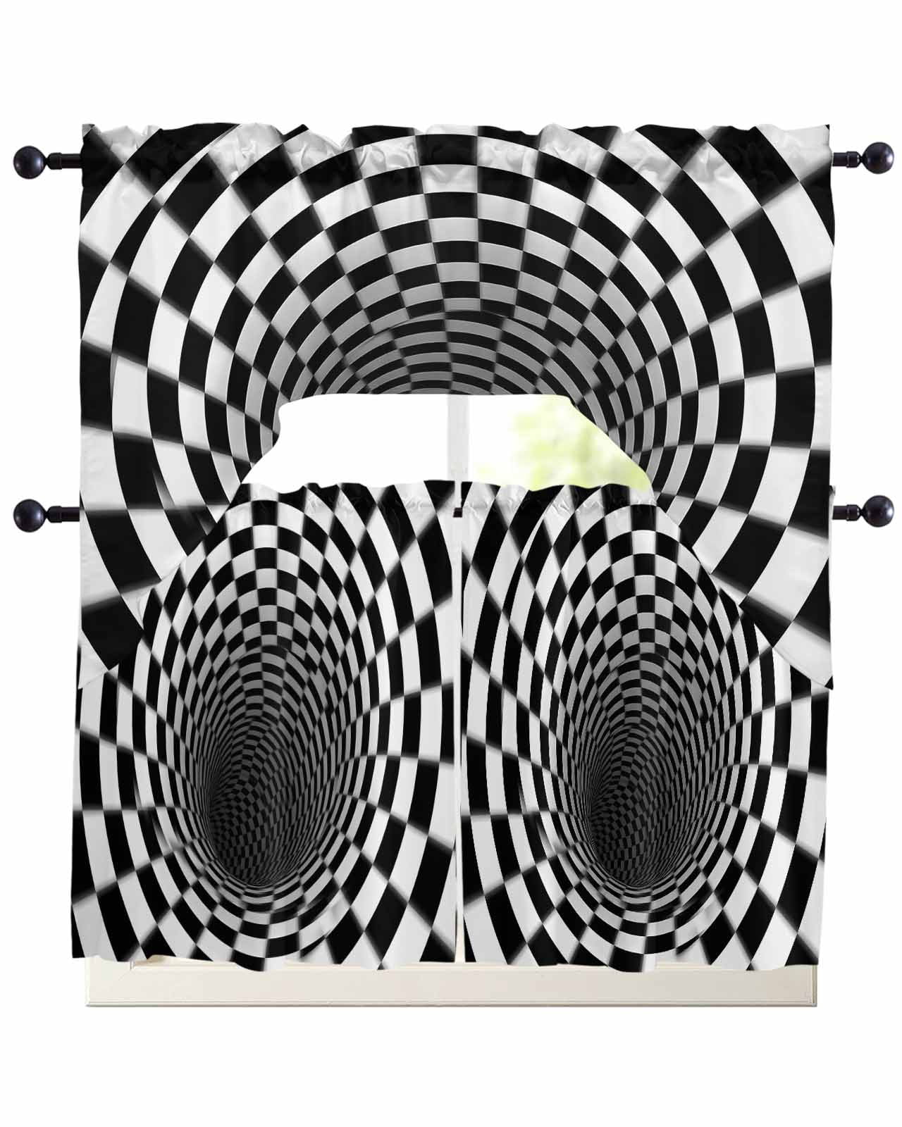 3D Optical Illusion Swag Kitchen Curtains Sets for Windows 24 Inch ...