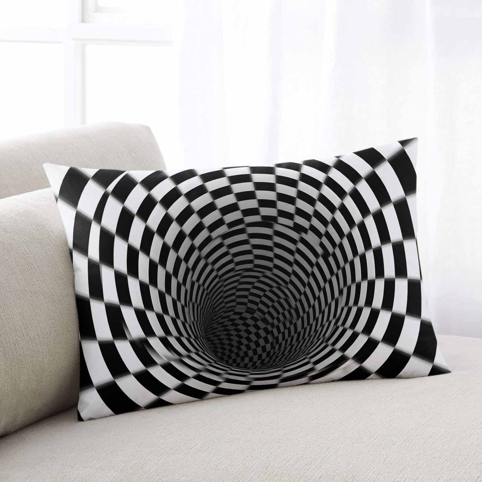 3D Optical Illusion Throw Pillow Covers, Black White Checkered Plaid ...