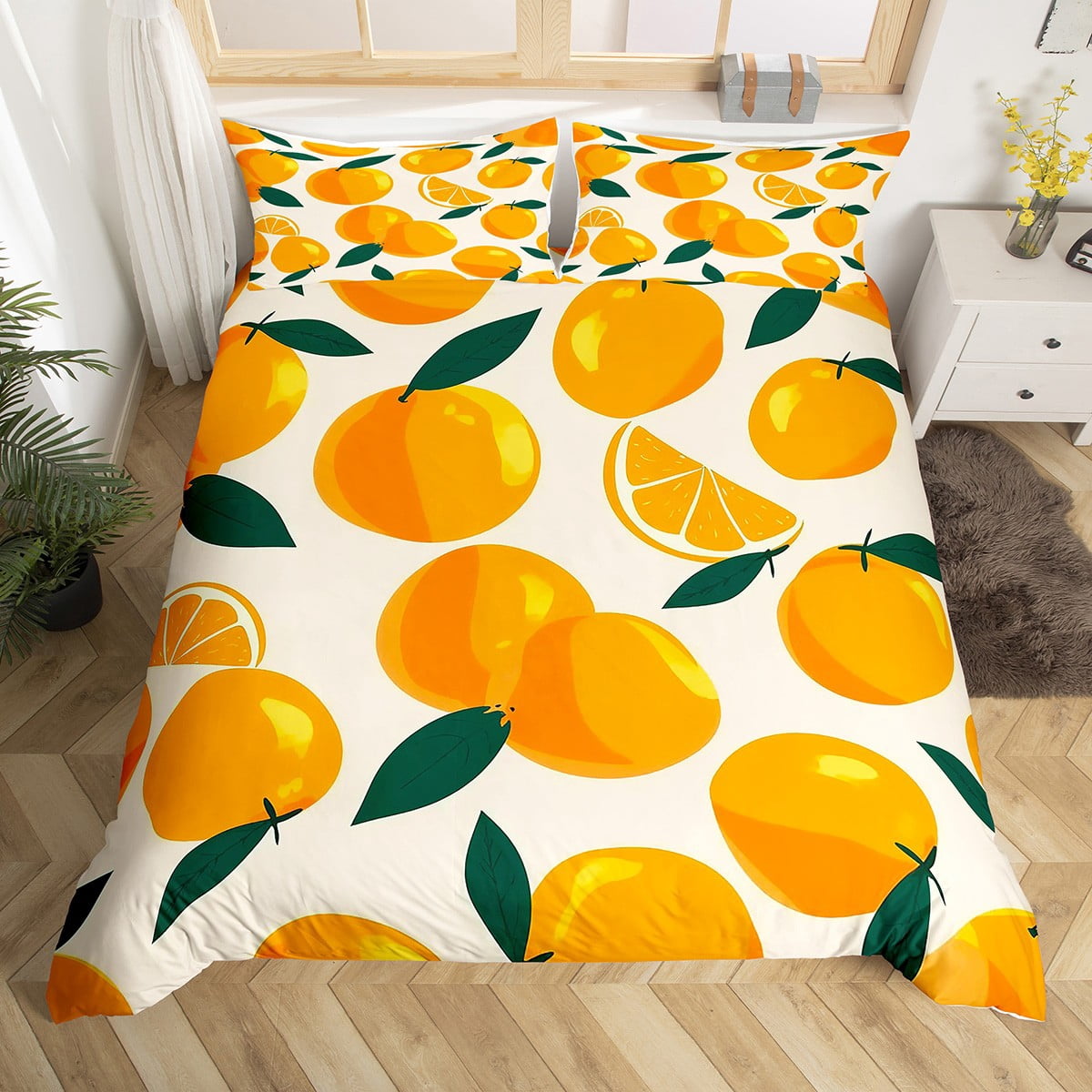 3D Orange Duvet Cover Full Size,Oil Painting Tangerine Bedding Set for ...