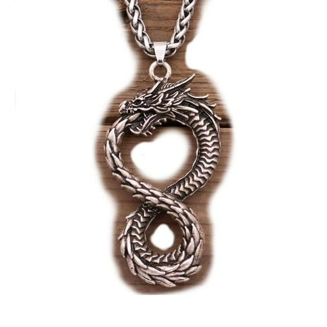 3D Ouroboros Snake Necklace Serpent Silver Eating Tail Mayan Cobra Chain Diamond Leviathan ...