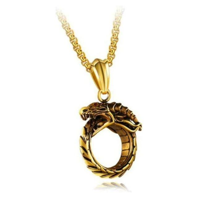 3D Ouroboros Snake Necklace Serpent Silver Eating Tail Mayan Cobra Chain Diamond Leviathan ...