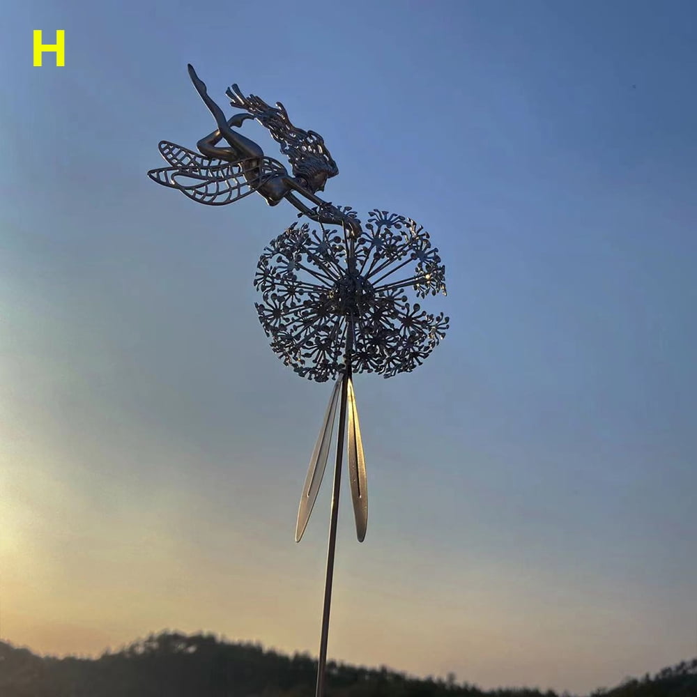 3D Outdoor Metal Craft Dandelion Fairy Plug-In, Garden Lawn Decoration Sculpture, Courtyard ...