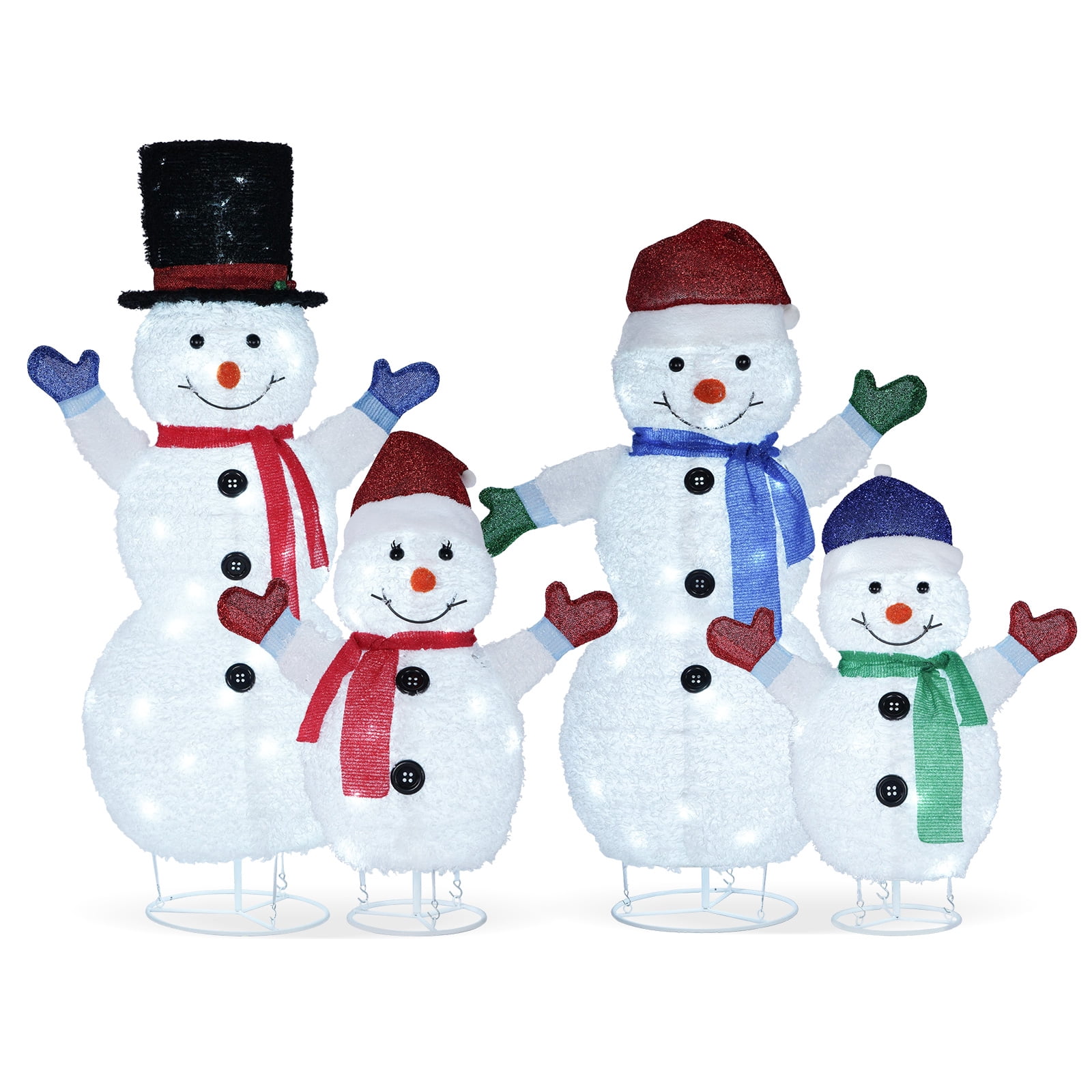 3D Outdoor Snowman Christmas Decorations, 4-Piece Lighted Snowman ...