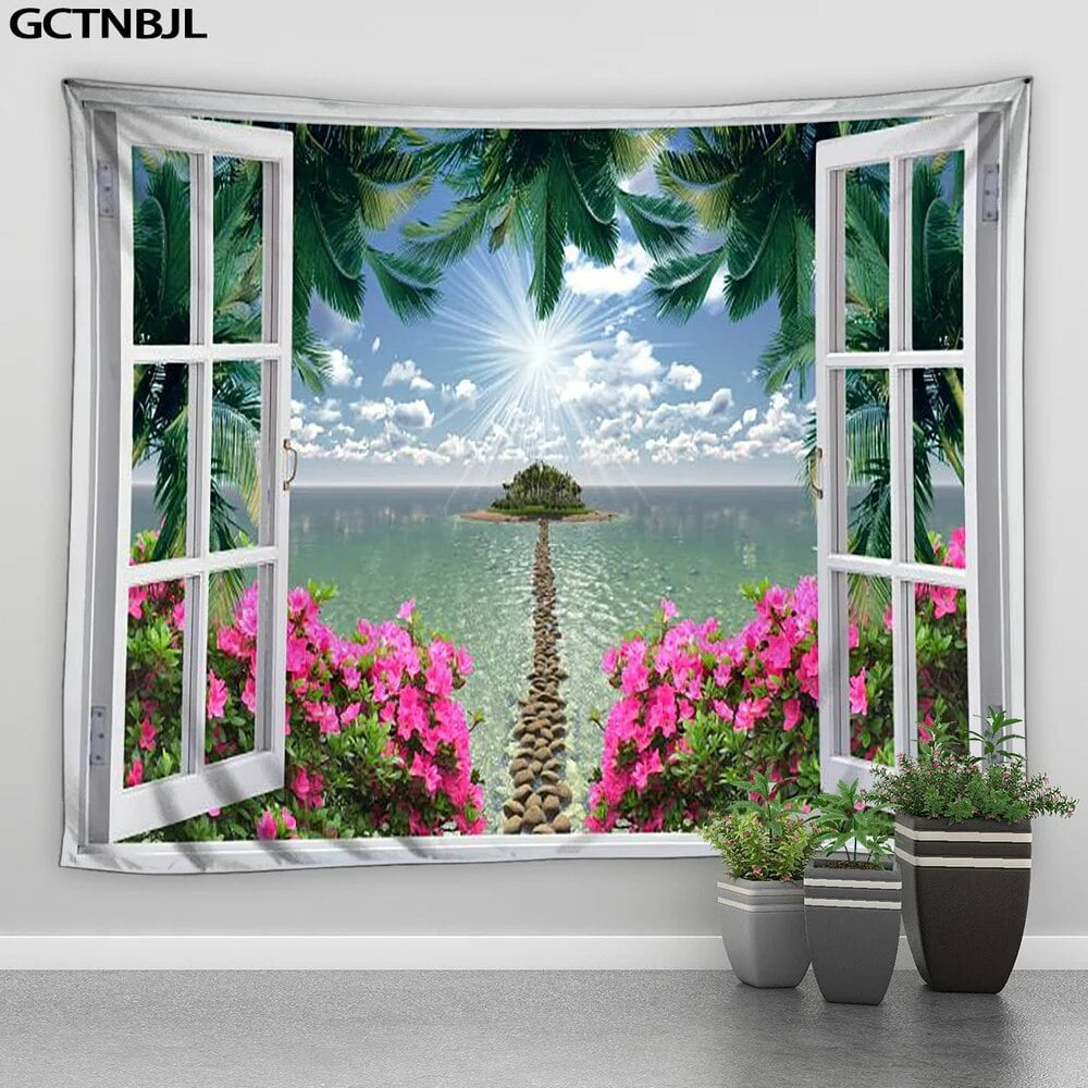 3D Outside The Window Landscape Waterfall Painting Tapestry Wall ...