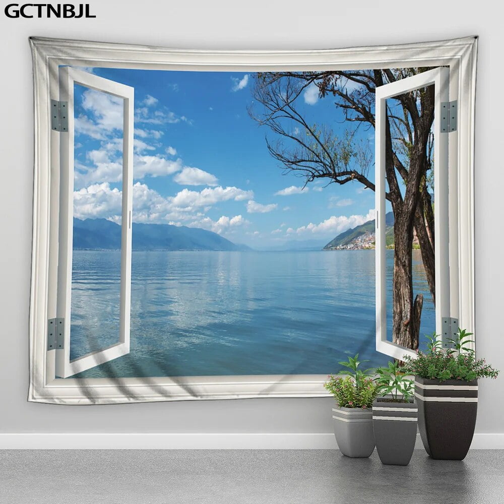 3D Outside The Window Landscape Waterfall Painting Tapestry Wall ...