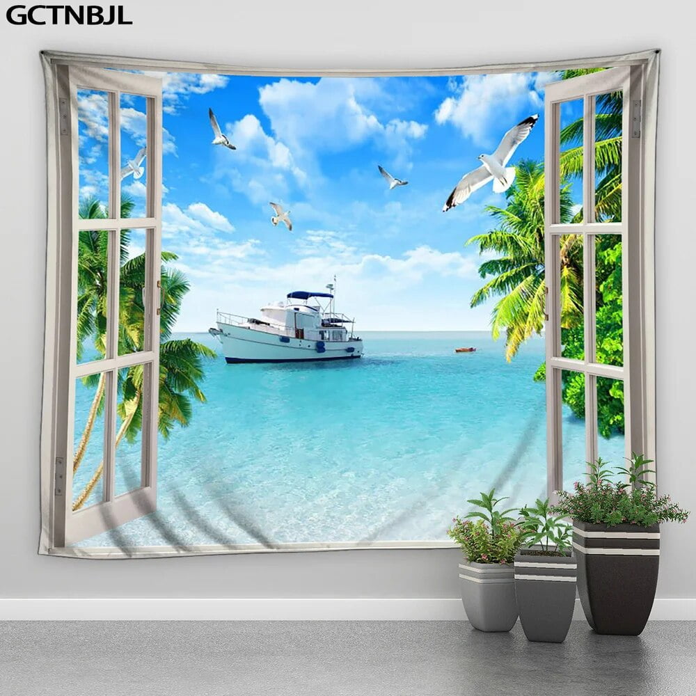 3D Outside The Window Landscape Waterfall Painting Tapestry Wall ...