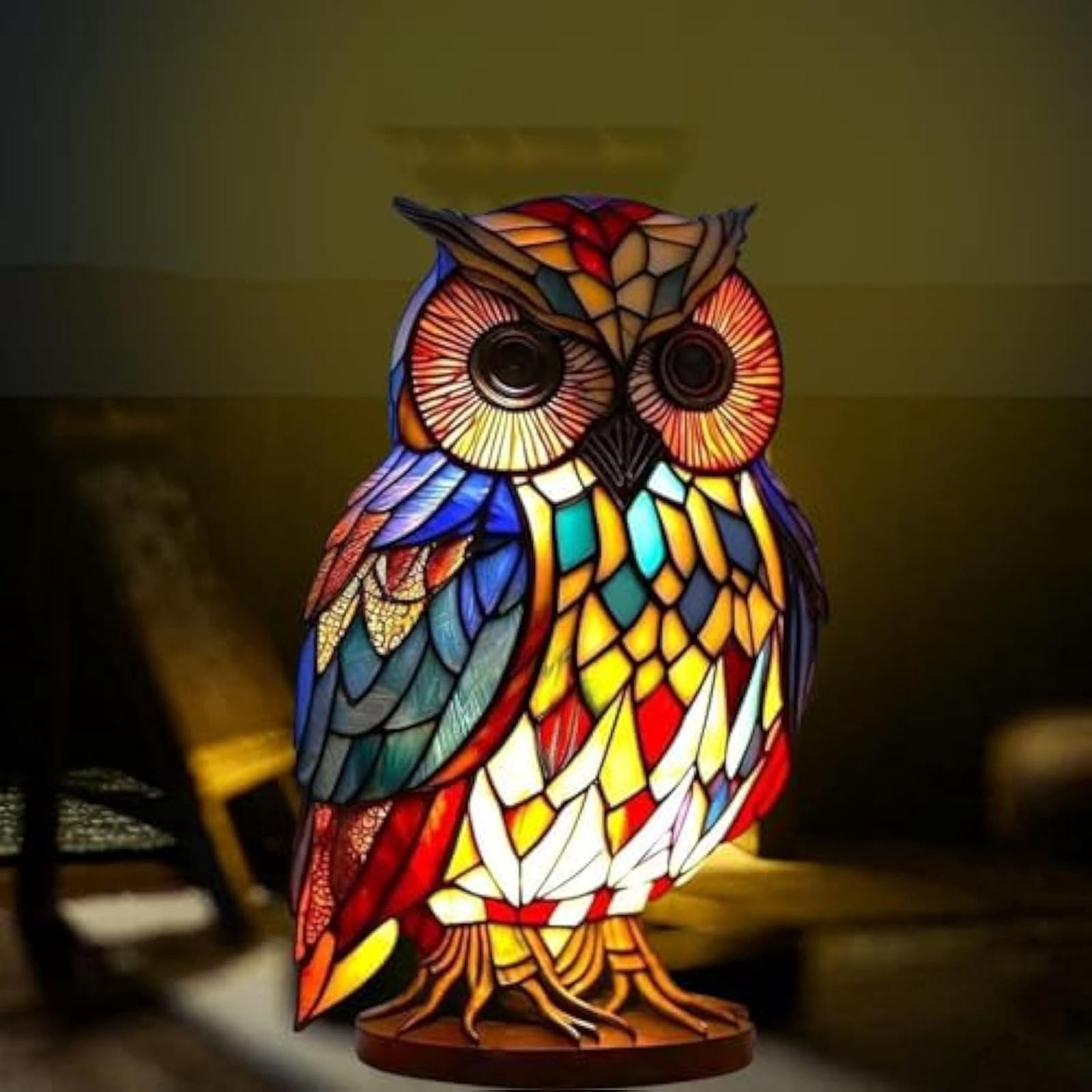 3D Owl Lamp, Retro Stained Animal Night Light Lamp, Vintage Owl Table ...