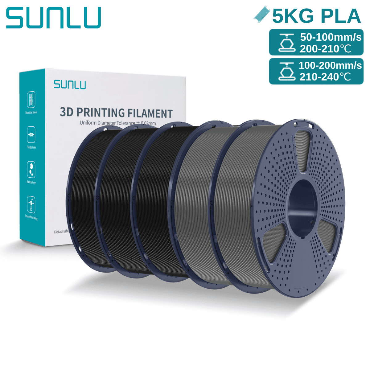 3D PLA Filament 1.75mm 5KG Multicolor Neatly Wound PLA Plastic 3D ...