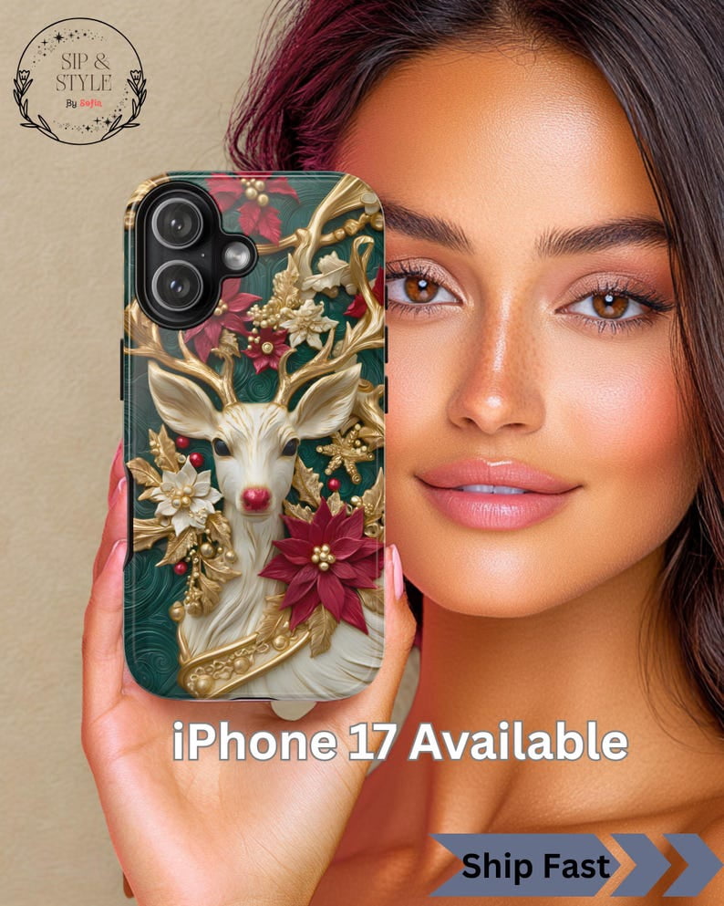3D PRINT Elegant Reindeer Phone Case, Holiday Embellished Design ...
