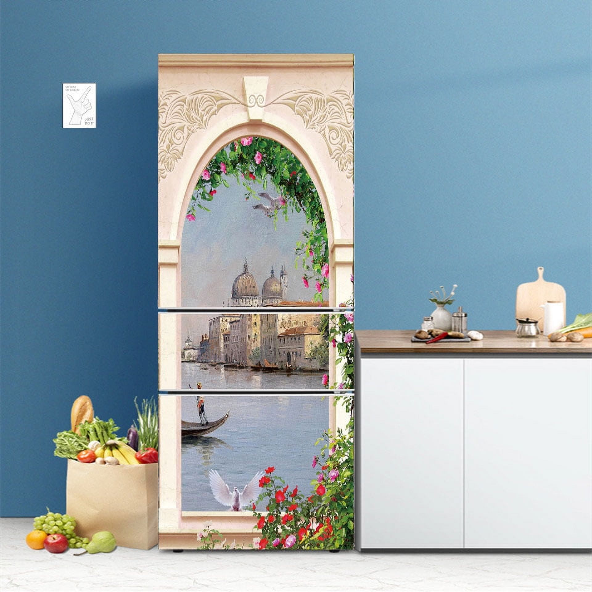 3D PVC Wallpaper For Door Self-Stick Vinyl Arch Scenery Fridge Sticker ...