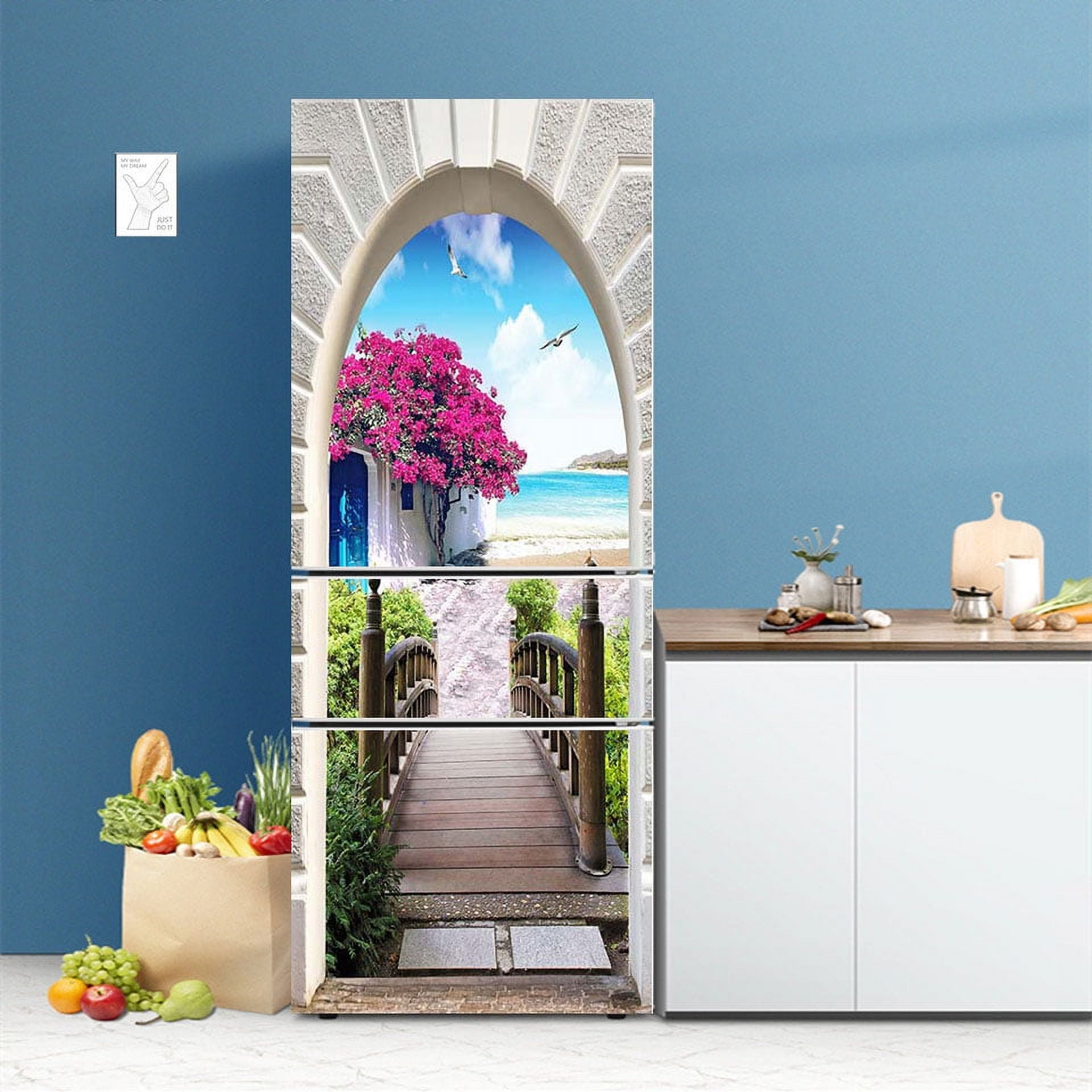 3D PVC Wallpaper For Door Self-Stick Vinyl Arch Scenery Fridge Sticker ...