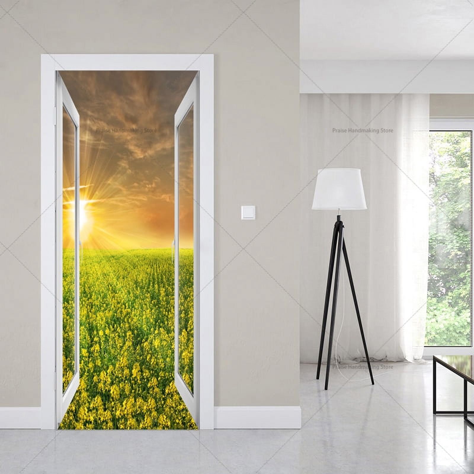 3D PVC Waterproof Self-adhesive Poster Fake Window Seaside Scenery Door ...