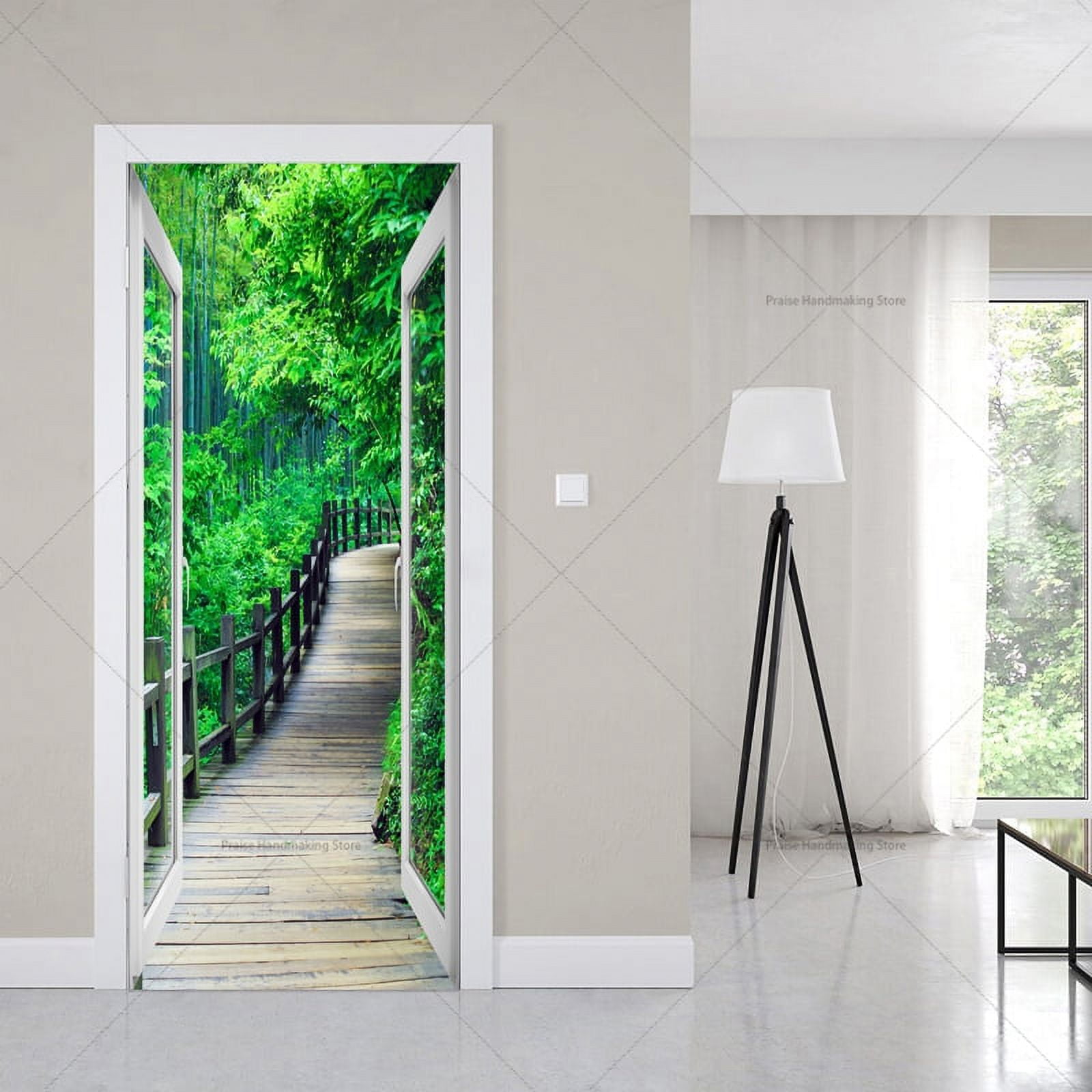 3D PVC Waterproof Self-adhesive Poster Fake Window Seaside Scenery Door ...