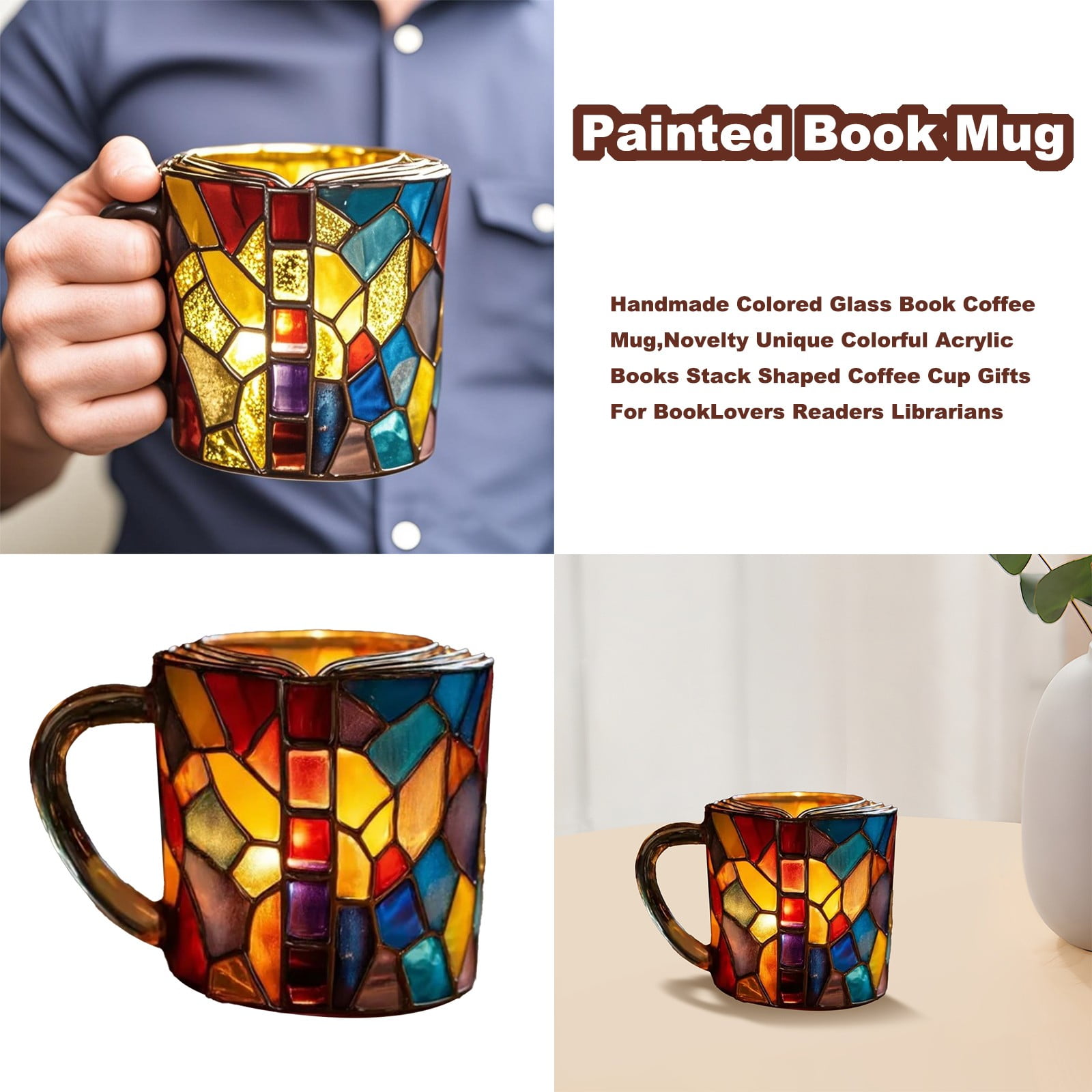 3D Painted Book Mug for Hot or Cold Brews, Unique Design Library Coffee ...