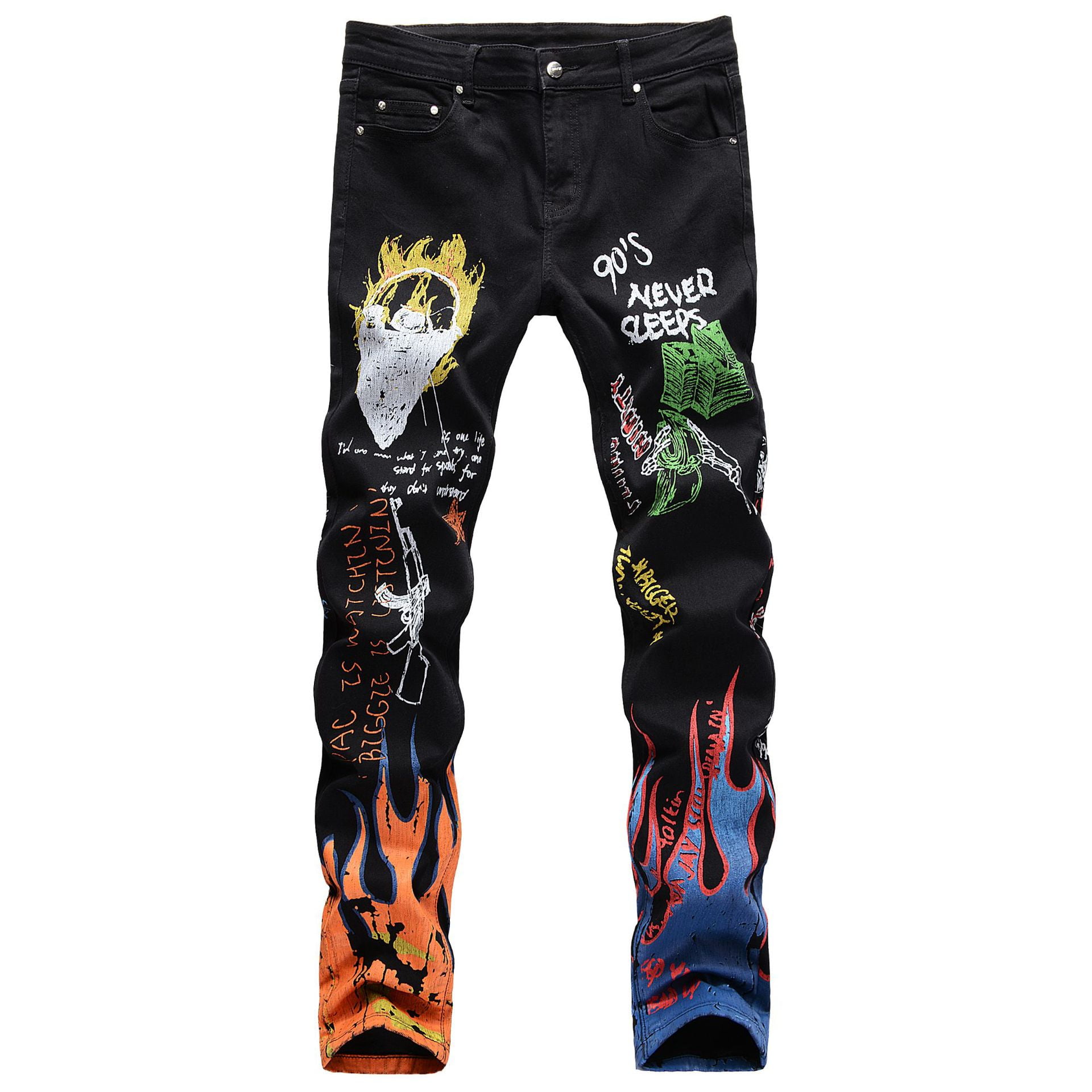 3D Painted Graffiti Printed Jeans Men's Hip Hop Pants , Punk 3D Painted Graffiti Printed Jeans Men's Hip Hop Pants , Punk