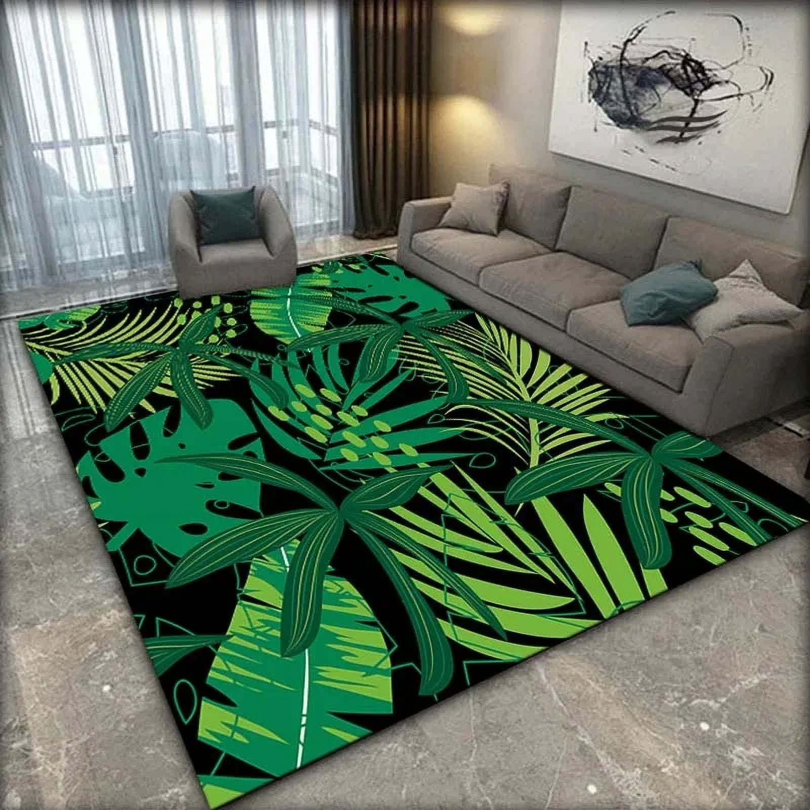 3D Palm Leaf Carpet Green Tropical Plants Rugs Kitchen Bathroom Anti ...